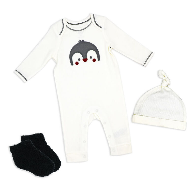 Sterling Baby Neutral 3 Piece Waffle Coverall Set: White Penguin 6M ...