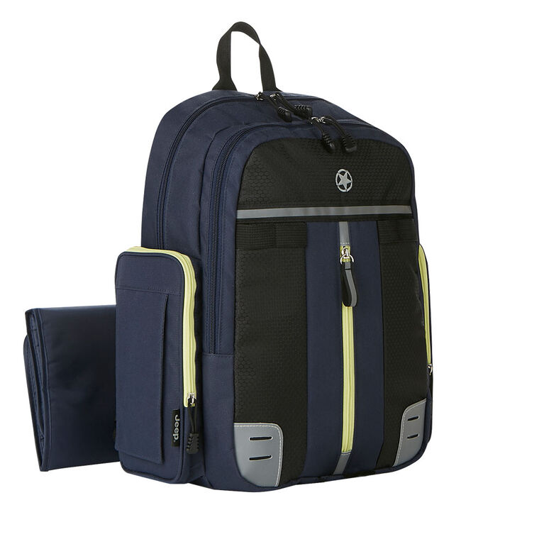 Jeep Adventurers Backpack Diaper Bag - Navy and Black with Citron trim ...