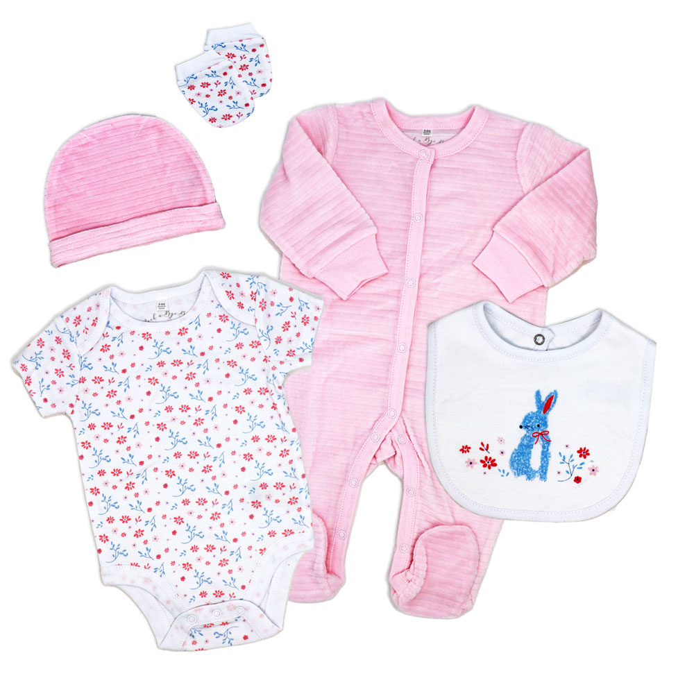 Rock a Bye Baby Pink Bunny Velour 5 Piece Gift Set | Babies R Us Canada
