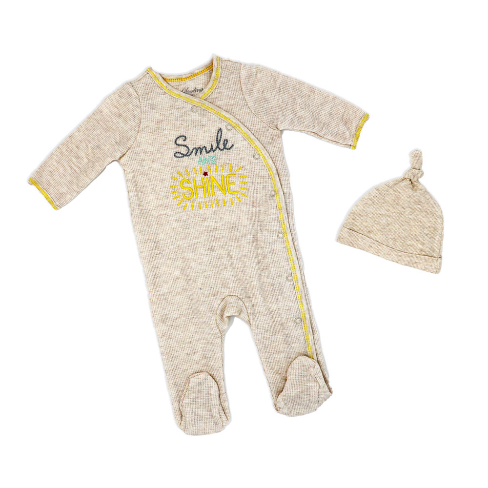 Sterling Baby Waffle Coverall Set: Oatmeal Smile & Shine Newborn ...