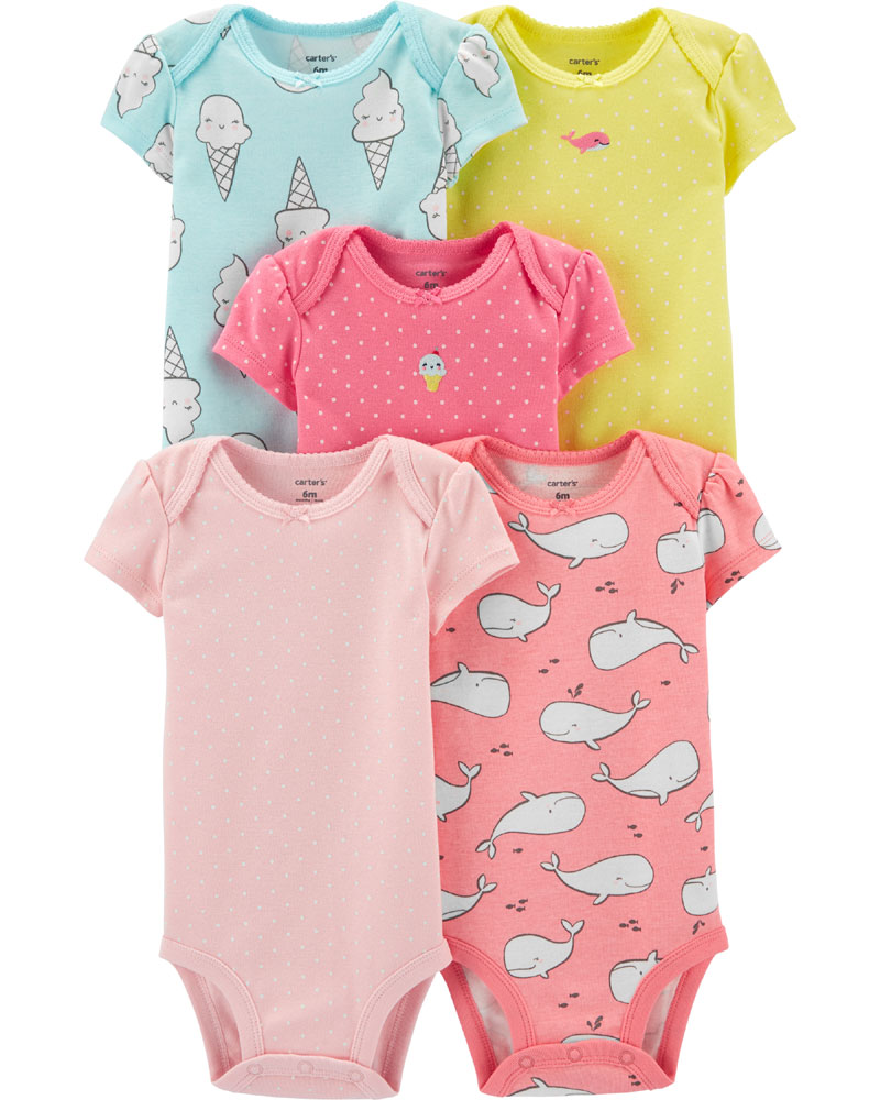 Carter's 5-Pack Polka Dot Original Bodysuits - Pink/Blue/Yellow ...